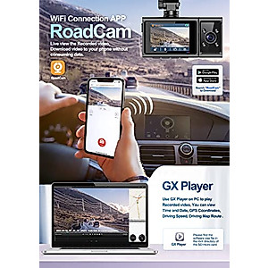 3 Channel 4K Dash Cam for Cars, 4K+2.5K Front and Rear Cabin, 1440P+1440P+1080P Triple Car Camera,Included 64GB Card, with GPS and WiFi Wireless , IPS Screen,24 Hour Parking Mode, APP,Night Vision,WDR