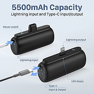 OHZHAO Small Portable Charger Power Bank 5500mAh Ultra-Compact Fast Charging Battery Pack Charger Compatible with iPhone 14/14 Pro Max/13/13 Pro Max/12/12 Pro Max/11/XR/X/8/7/6-Black