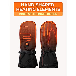 ORORO Heated Mittens for Women and Men, Rechargeable Heated Gloves for Skiing Hiking and Arthritic Hands (Black & Orange,M)