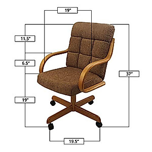 Caster Chair Company Casual Rolling Caster Dining Chair with Swivel Tilt in Oak Wood with Caramel Fabric Seat and Back (1 Chair)