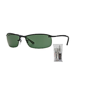 Ray-Ban RB3183 006/71 63M Matte Black/Green Rectangular Sunglasses For Men+ BUNDLE with Designer iWear Eyewear Kit