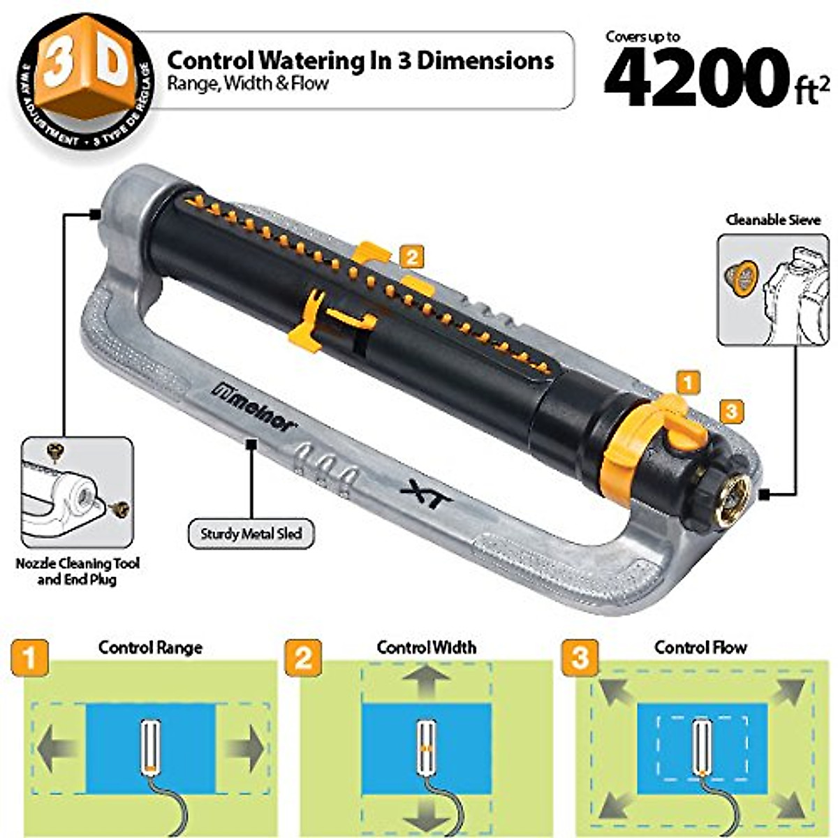 Melnor XT4200M XT Metal Oscillating Lawn Sprinkler, Black