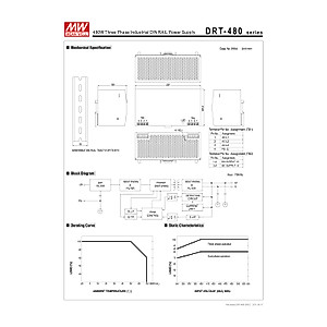 Mean Well DRT-480-24 Power Supply, DIN-Rail, 24 Volt, 20 Amp, 480 Watt, 8.9" x 4.9" x 3.9" Size