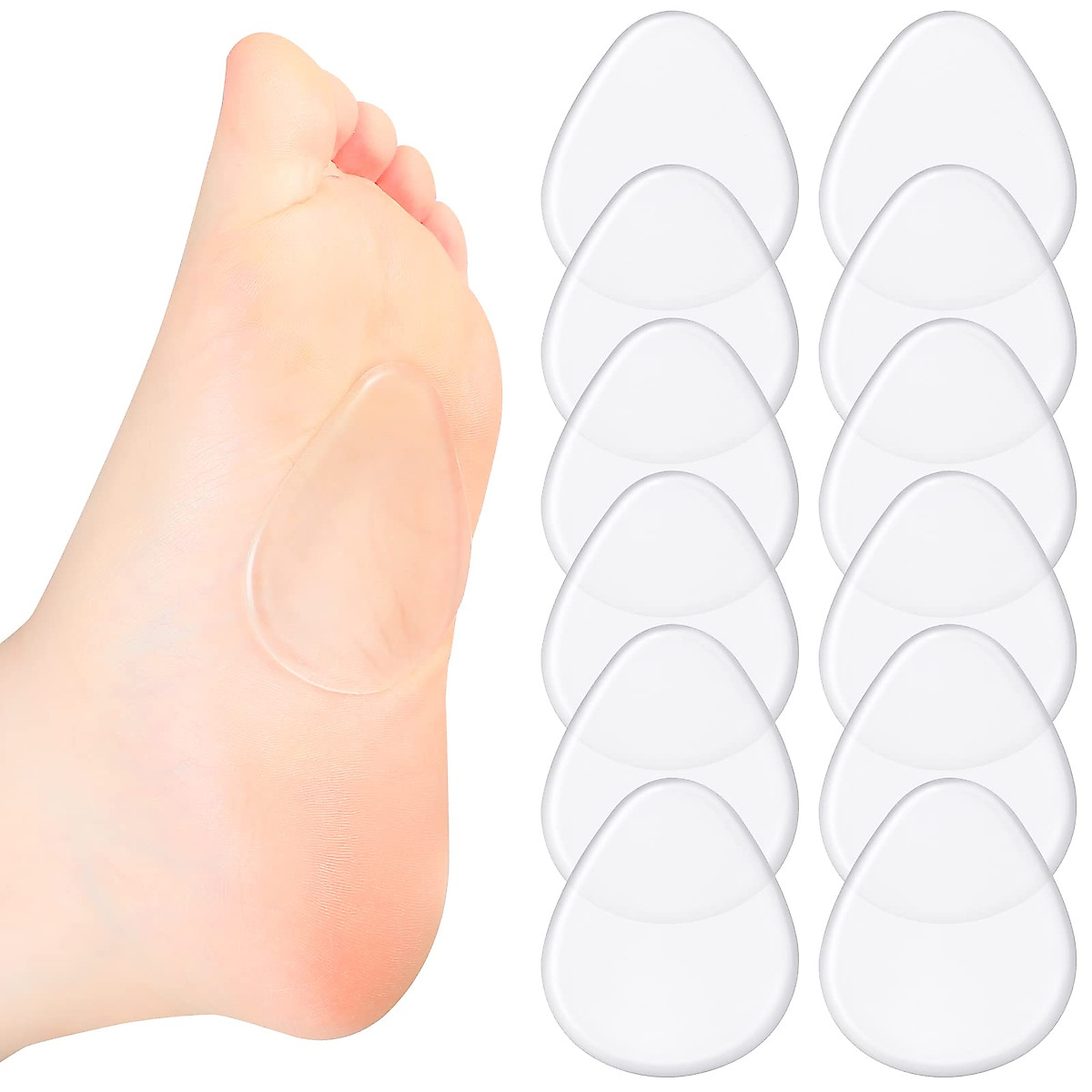Bonuci 12 Pieces Metatarsal Pads Gel Ball of Foot Cushions Soft Pain Relief Forefoot Support Gel Foot Pads for Women Men Cushioning Plantar Fasciitis Neuroma(Clear)