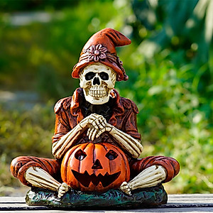 Tooyuart Halloween Decorations Skull Skeleton Garden Statue with Solar Pumpkin Lantern - Halloween Decorations for Outdoor, Holiday, Parties, Indoors, Yards, Gardens, Lawns (Pumpkin Ghost)
