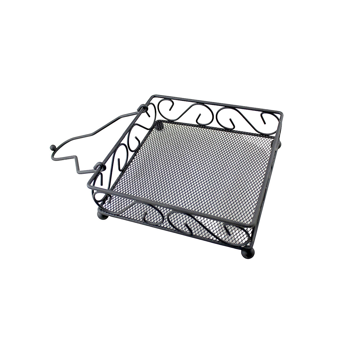 Black Matte Scroll Design Napkin Holder Dispenser With Weighted Arm