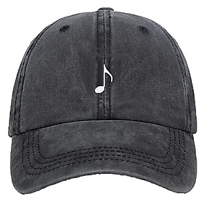 Unisex Music Note Embroidered Cotton Baseball Cap Adjustable Outdoor Cap Casual Dad Hat (Washed Cotton Black)