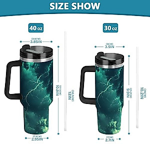 Selerdon 40 oz Tumbler Tornado Green with Handle and Straw Lid Vacuum Stainless Steel Insulated Water Bottle Travel Mug Car Cup Holder Friendly BPA Free for Gym Travel Office