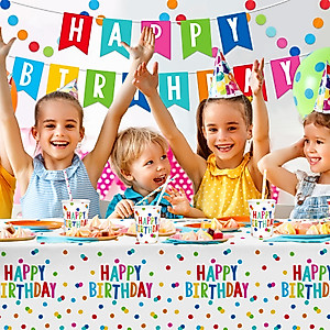 Happy Birthday Decorations: Happy Birthday Party Supplies Set with Birthday Dots Design- Includes Disposable Paper Birthday Plates and Napkins, Cups, Tablecloth, and Banner for Boys/Girls, Serves 25.