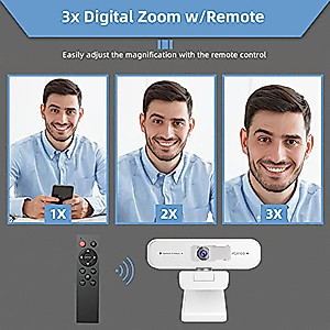NexiGo Zoom Certified, N940P 2K Zoomable Webcam with Remote and Software Controls | Sony Starvis Sensor | 1080P@ 60FPS | 3X Zoom in | Dual Stereo Microphone, for Zoom/Skype/Teams/Webex (White)