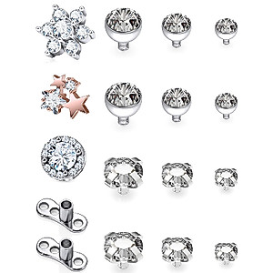 Uqnwbdq Dermal Piercing Jewelry Dermal Top Dermal Anchor Dermal Jewelry kit Dermal Base Jewelry 316L Surgical Stainless Steel Titanium Microdermal Gem CZ Diamond Dermal Piercing Jewelry for Women Men