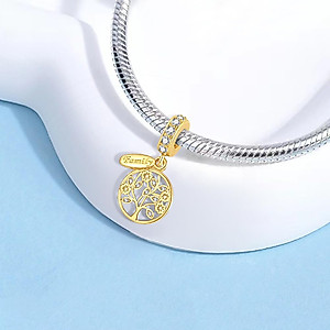 PHCLASY Gold Family Tree Charms for Bracelets and Necklaces 925 Sterling Silver I Love You Pendant Bead Birthday Valentine's Day Jewelry Gifts for Women