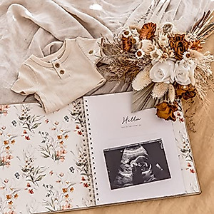 Peachly Baby Memory Book | Minimalist First Year Keepsake for Milestone | Simple Baby Scrapbook Books for Girl | 60 Pages Beige Linen - Fleur