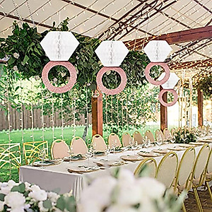 Bachelorette Party Supplies 3PCS Diamond Ring Hanging Decorations Rose Gold Glitter Paper Honeycomb Ring for Engagement Party Bridal Shower Wedding Decor