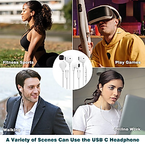 HGCXING USB C Headphone for iPhone 16 15 Pro Max Samsung S25 Ultra S24 FE Galaxy Tab S10+, HiFi Stereo Type C Earphone with Microphone, Wired Earbuds with Volume Control for iPad 10 Google Pixel 9 Pro