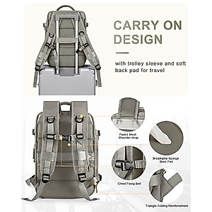 winspansy Large Travel Backpack for Women Men Carry on Backpacks Waterproof Flight Approved Personal Item Bags Luggage Backpacks Fit for 17 Inch Laptop Business Work,Mochila de Viaje