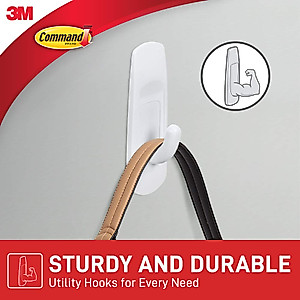 Command Medium Utility Hooks, Damage Free Hanging Wall Hooks with Adhesive Strips, No Tools Wall Hooks for Hanging Christmas Organizers, 2 White Hooks and 4 Command Strips