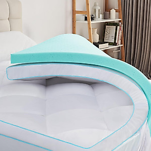 Dourxi Dual Layer 4 Inch Queen Size Mattress Topper, 2 Inch Cooling Gel Memory Foam Plus 2 Inch Down Alternative Pillow Top with 8-21 Inch Deep Pocket