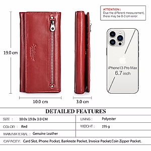 Contacts Women Real Leather Zipper Coin Clutch Purse Phone Wallet (Red)