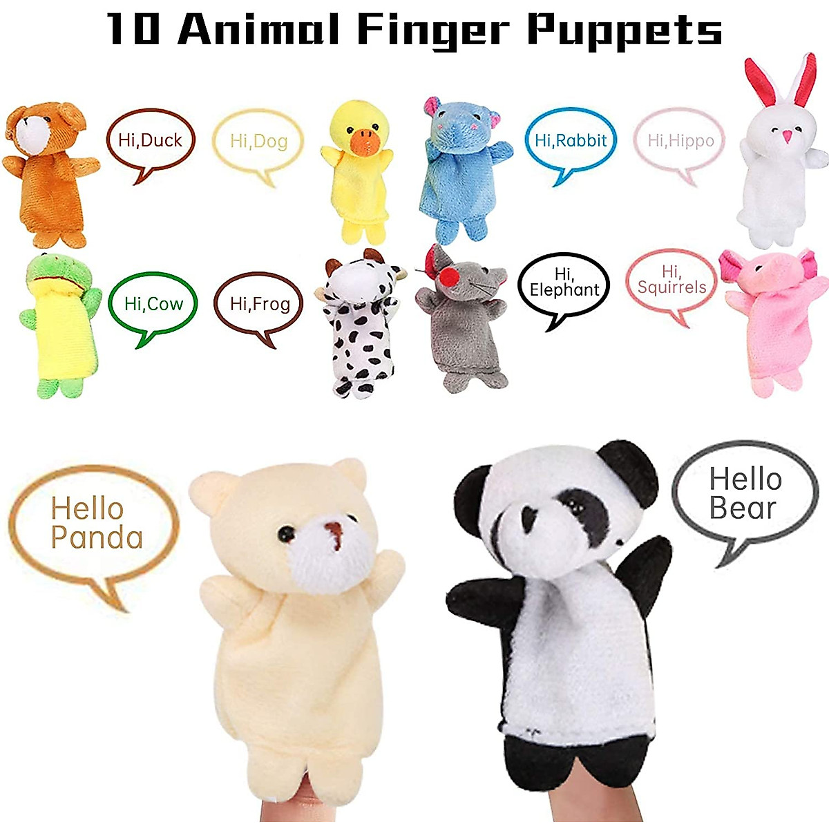 16Pcs Finger Puppets Set,10 Animal Finger Puppets + 6 People Finger Family Members,Cloth Velvet Puppets for Kids,Finger Puppets for Toddlers,Educational,Story Time Toys