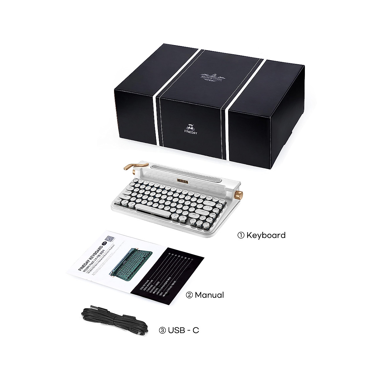 FINEDAY Keyboard 3.0, Blue Switch, Retro Mechanical Keyboard, Typewriter Designed, Bluetooth 5.0 & USB up to 4 Devices, for Desktop PC/Laptop Mac/Phone (83 ABS Keycap - White)