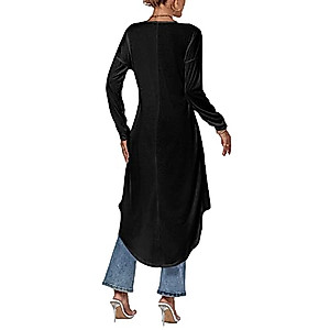 LYANER Women's High Low Long Sleeve Wrap Front Split Hem Long Shirt Blouse Tunic Top Solid Black Large