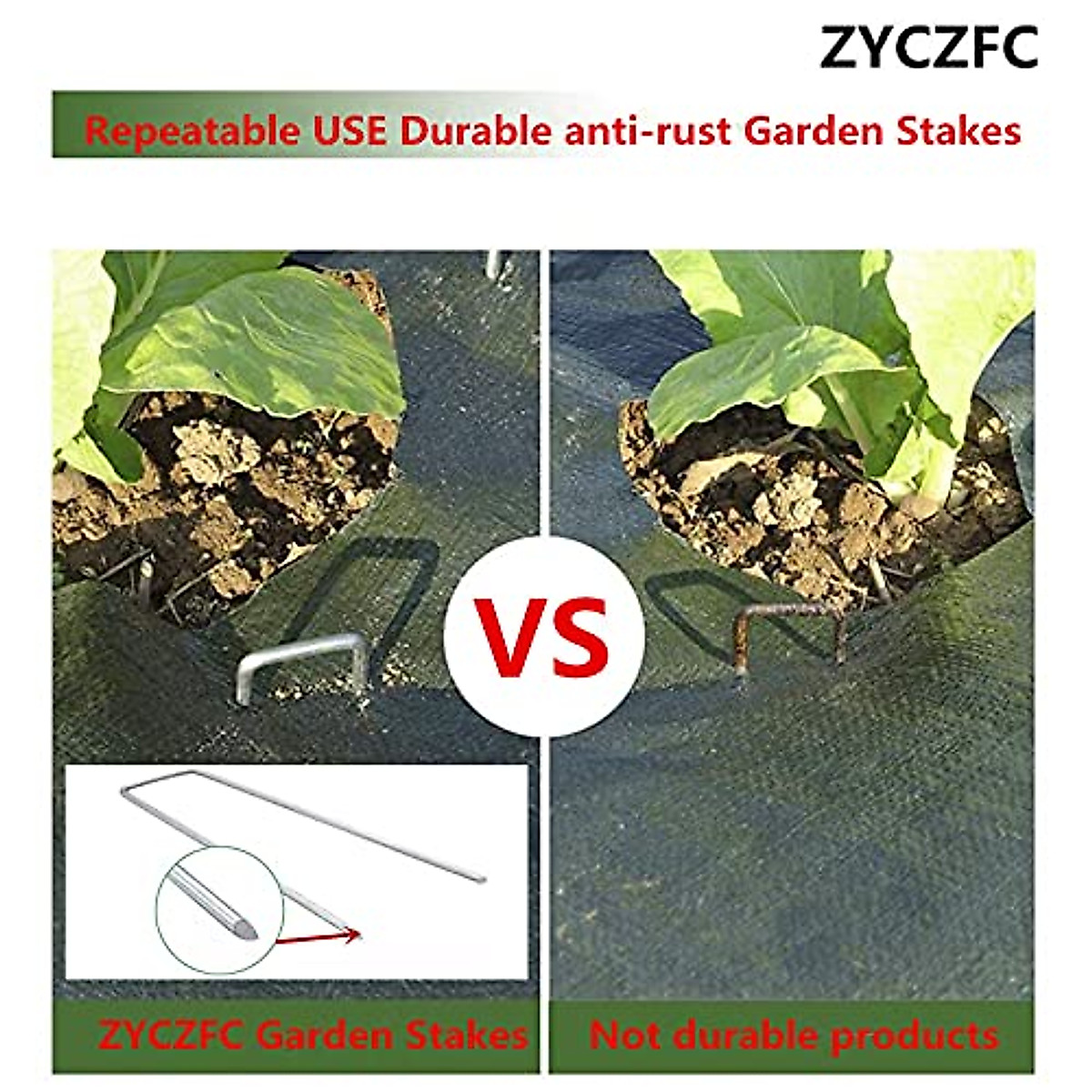 10 PCS 8 Inch Garden Stakes 4MM Diameter Heavy-Duty Landscape Staples with 10PCS Black Pad Rust Resistant U-Shaped Galvanized Garden Stakes for Installation of Turf Ground Plant Stakes