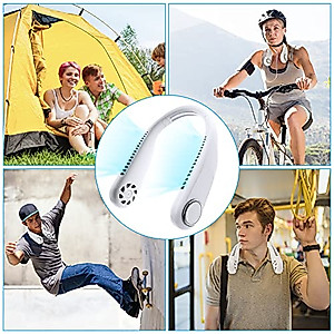 QUUREN Portable Neck Fan, 3 Speeds Handsfree Personal Fan Neck Cooler Personal Cooling Device 360° Neck Fan Bladeless USB Rechargeable Fan 32 Air Outlet Suitable for Traveling Sports Office (White)