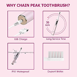 Adults Sonic Electric Toothbrush, Rechargeable Electric Toothbrush for Man Women, Couples Toothbrush with LED Mode Indicator, 30s Reminder, 2 Mins Timer, 5 Modes, 4 Brush Heads, Wall-Mount Holder