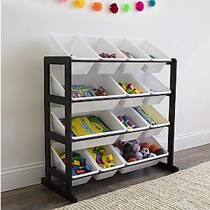 Humble Crew Ladder Toy Organizer with 12 Storage Bins, Espresso/White