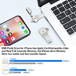 Apple MFi Certified 256GB Photo-Stick for iPhone External-iPhone-Storage iPhone-USB-Flash-Drive iPad Backup-Photo-Storage iPad USB-Thumb-Drive Data Transfer Device Memory Stick for iPhone/iPad/PC 1pcs