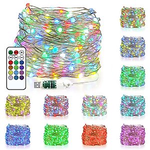 Aclorol LED Christmas Fairy Lights 100Leds 32.8FT Rainbow 12 Colors Changing 12 Modes Remote Timer USB Powered Twinkle String Light for Christmas Tree Party Wedding Garden Indoor Outdoor Decoration
