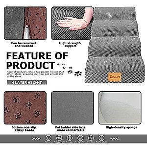 Topmart High Density Foam Dog Steps 4 Tiers,Extra Wide Deep Pet Steps,Non-Slip Pet Stairs,Dog Ramp for Bed,Soft Foam Dog Ladder,Best for Older Dogs Injured,Older Pets,Cats with Joint Pain