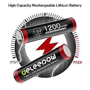 Deleepow USB Rechargeable AAA Batteries 4 Pack, USB C Rechargeable Triple A Lithium Batteries, 1200mWh 1.5V with 2-in-1 Charging Cable, 1 Hour Fast Charging AAA Rechargeable Battery