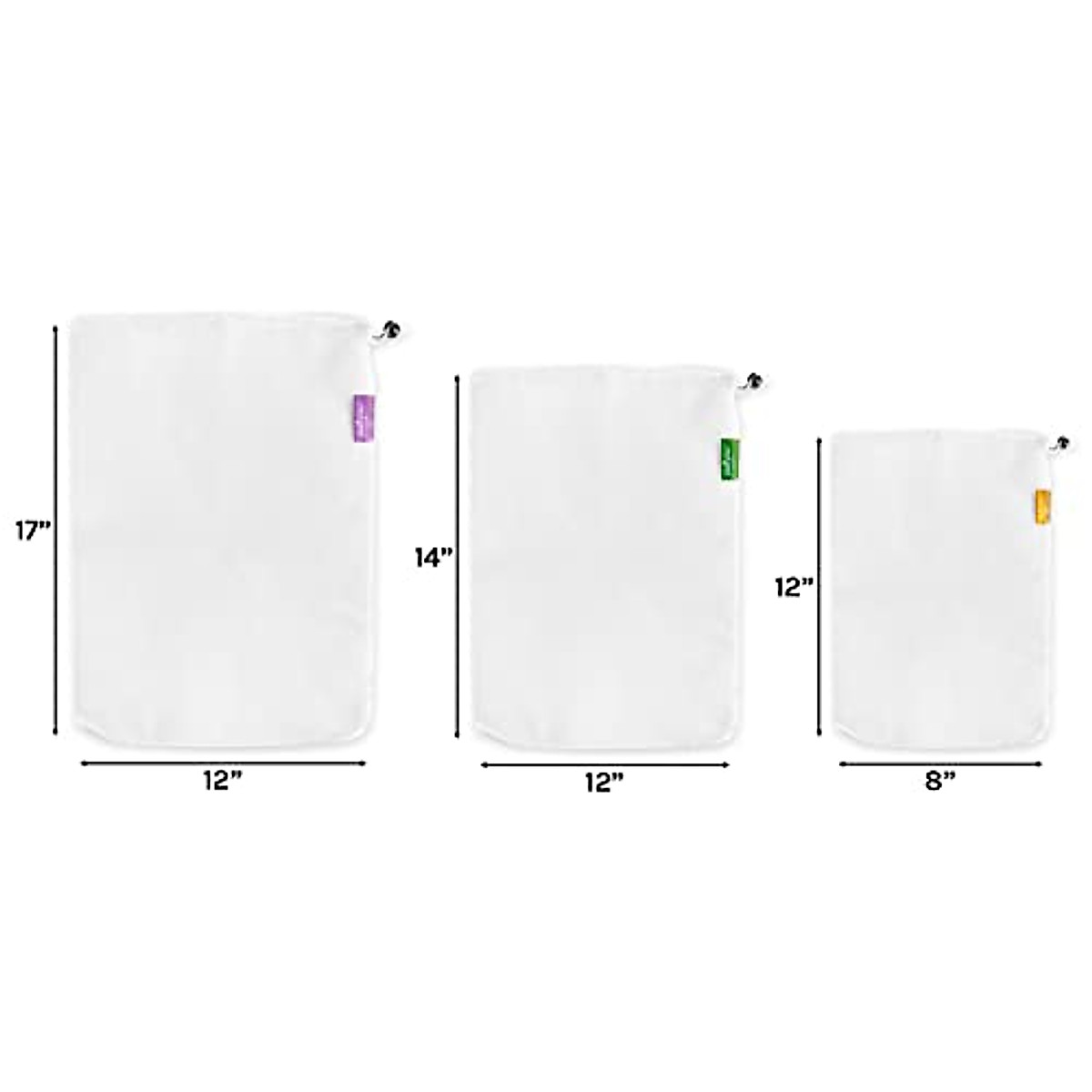 purifyou Premium Reusable Nut Milk Bags - Set of 3 (80, 160, 200 microns), Cold Brew Bags and Cheese Cloths, For Straining Tea and Fruit Juice, Reusable Shopping Bag and Produce Storage