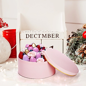 Coloch 3 Pcs Round Gift Boxes with Lid, Pink Flower Box with Golden Rim Nested Party Favor Boxes for Flower Arrangement, Birthday, Wedding,Valentine's Day, Anniversary, Pink, Small, Medium, Large