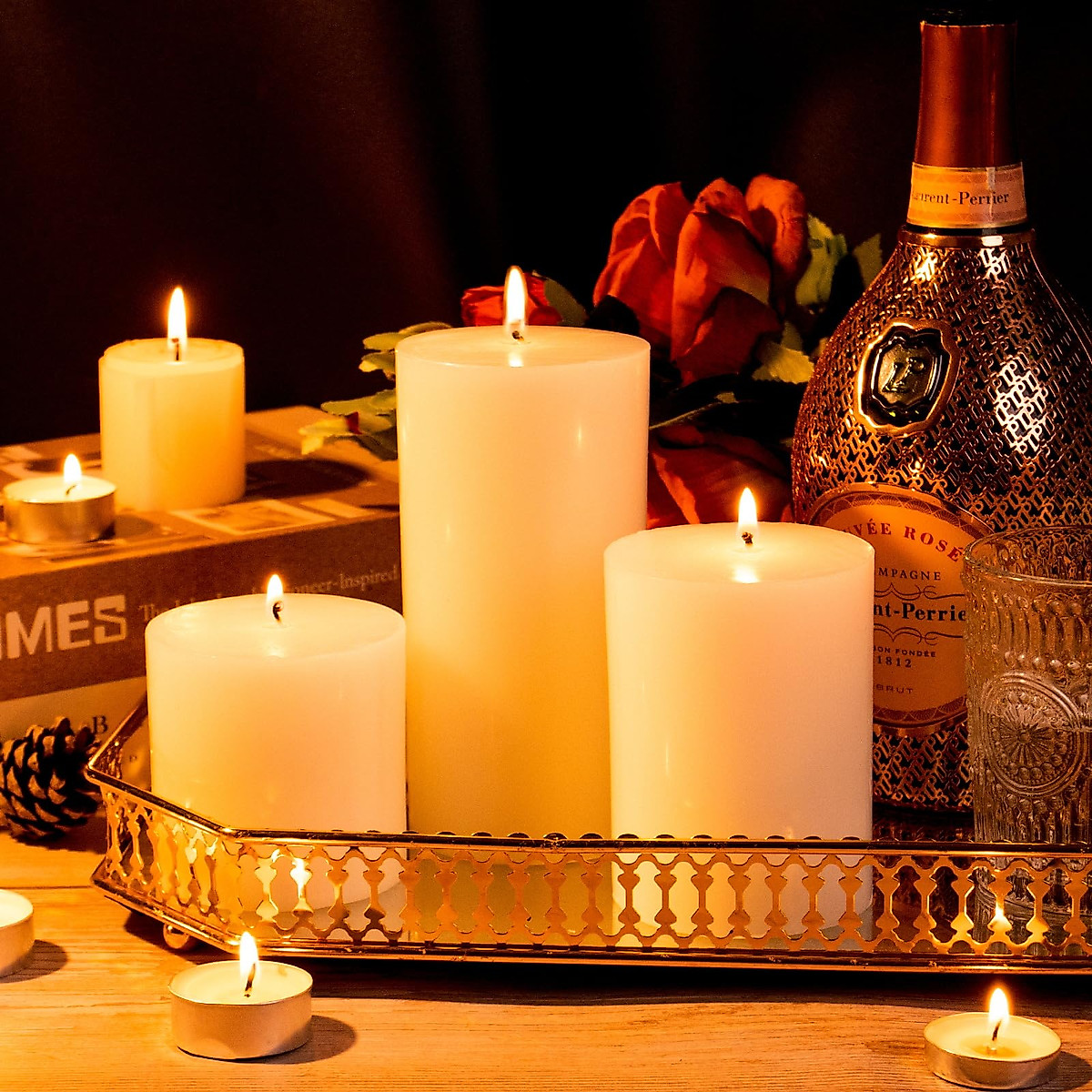 KONNI White Pillar Candles Set of 6, 3"x 3" Unscented Pillar Candles Bulk, 30 Hours Long Burning Candles, Smokeless&Dripless Large Round Candle for Wedding, Home Decoration, Parties, Spas, Dinner