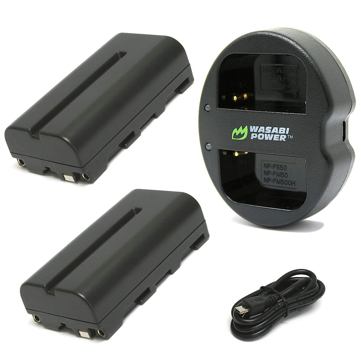 Wasabi Power Battery (2-Pack) and Dual USB Charger for Sony NP-F330, NP-F530, NP-F550, NP-F570 (L Series) and CN-160, CN-216, CN126 Series & Atomos Ninja V, Shinobi, Shogun 7, BMPCC 6K Pro and More