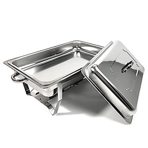 HONHPD Upgrade 8 Qt 4 Pack Full Size Stainless Steel Chafing Dishes Buffet Set,Silver Rectangular Catering Chafer Warmer Set with Trays Pan Lid Folding Frame for Kitchen Party Banquet Dining,Thickened
