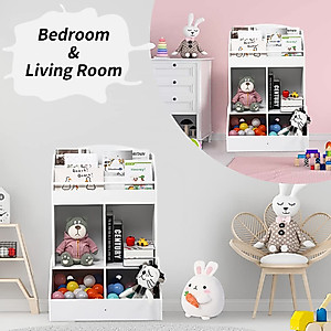 EGFheal Kids Bookshelf with Storage, Wood Children's Toy Storage Organizer and Bookcase - Perfect for Playroom, Bedroom, and Nursery School, White