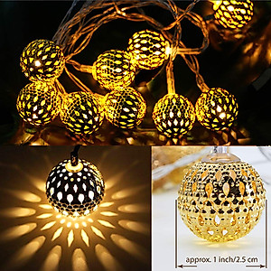 Twinkle Star 40 LED Globe String Lights, Moroccan Christmas Party Hanging Lights Battery Operated Decor for Indoor, Home, Bedroom, Party, Wedding, Christmas Tree, Warm White (Gold)