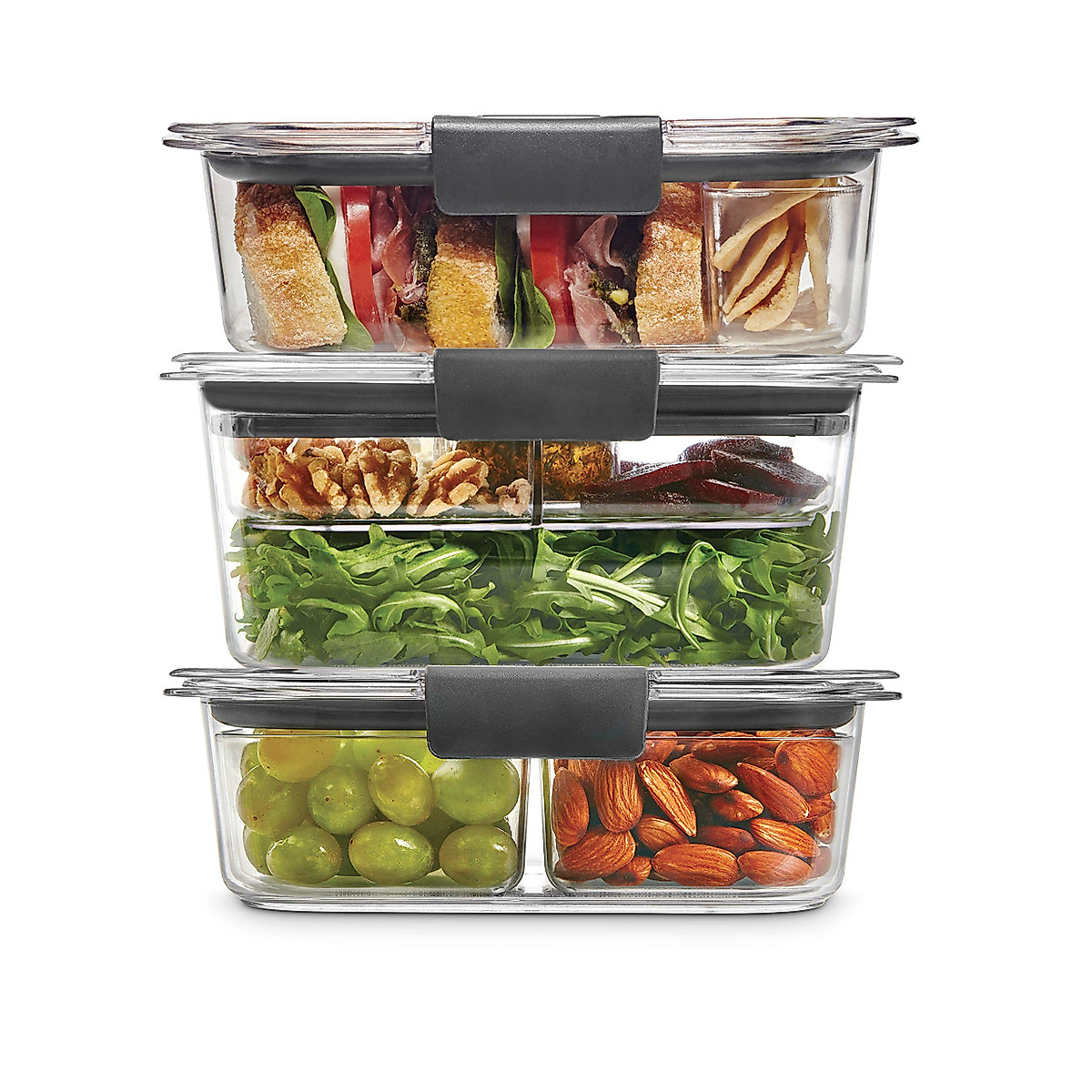 Rubbermaid 12-Piece Brilliance Food Storage Containers, Clear/Grey & Brilliance Food Storage Container, Large, 9.6 Cup, Clear 1991158