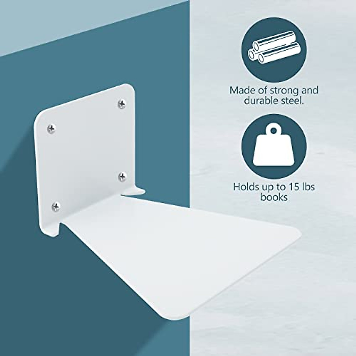 RealPlus 8pcs Invisible Floating Bookshelf for Wall Iron Floating Book Shelves Heavy Duty Book Organizer, White