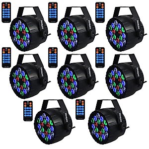 DJ Lights,SAHAUHY 18 LED Professional Stage Lights RGBW Mixed Effect Up Lights with Remote Control Sound Activated LED Par Lights for Party Club Wedding Church Christmas(8Packs)