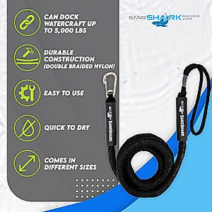 SandShark 7-14ft Premium Anchor Bungee Dock Line. Boat Accessories Bungee Anchor Line Absorbs Shock to Anchors and Docks w/Stainless Steel Clip. Designed for SandShark Anchor.