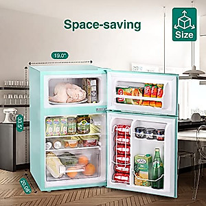 Havato 3.2 Cu.Ft Mini fridge with Freezer, Double Door Compact Refrigerator, Retro Mini Refrigerator for Dorm, Office, Bar, RV, Bedroom, (Green)