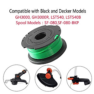 LIYYOO 20ft 0.080 Inch SF-080 String Trimmer Replacement Auto Feed Spool Line Compatible with GH3000 LST540 LST540B GH3000R SF-080-BKP String Trimmer(6 Pack)