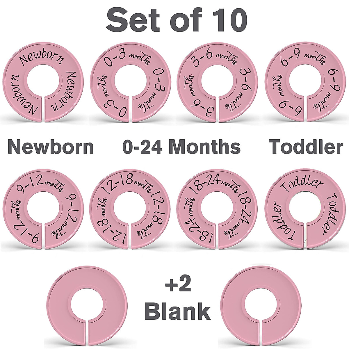 Dabancy Baby Closet Dividers - Set of 10 from Newborn to Toddler and 2 Blanks with Colored Box,Baby Size Divider Fits 1.65" Rod- [White Unisex]
