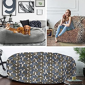 Giant 6 ft Bean Bag Chair Cover (No Filler, Cover only) Big Soft Washable Dutch Velvet Adult Beanbag Chair Outside Cover (Geometric)