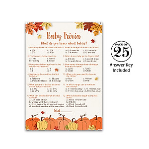 PUMPKINS Baby Shower Game, BABY TRIVIA Game — Pack of 25 — FALL Baby Shower Games, Rustic GENDER NEUTRAL Baby Shower Games, Little Pumpkin Autumn Fall Baby Halloween baby party games, SKU G330-TRV